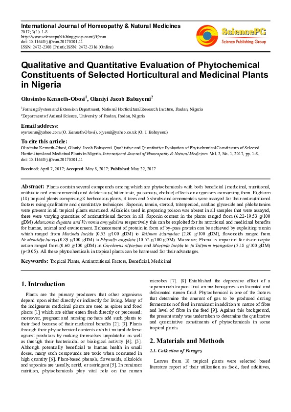 (PDF) Qualitative and Quantitative Evaluation of Phytochemical Constituents of Selected ...