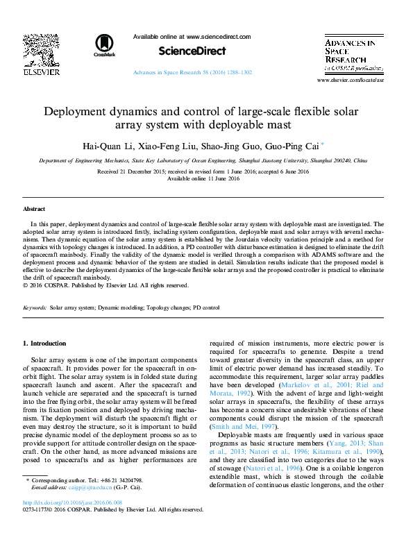 Pdf Deployment Dynamics And Control Of Large Scale Flexible Solar Array System With Deployable