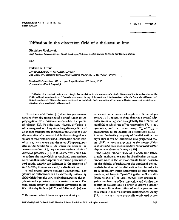(PDF) Diffusion Enhancement near Dislocation Lines in Lattices