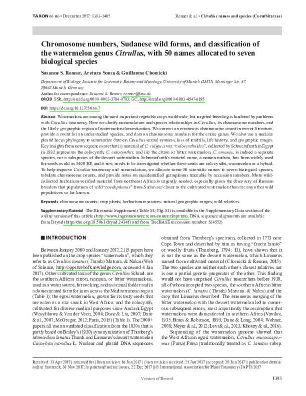 (PDF) Chromosome numbers, Sudanese wild forms, and classification of ...