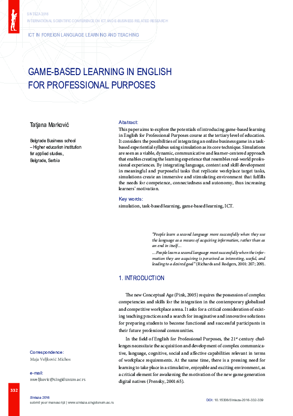 (PDF) Game-Based Learning in English for Professional Purposes
