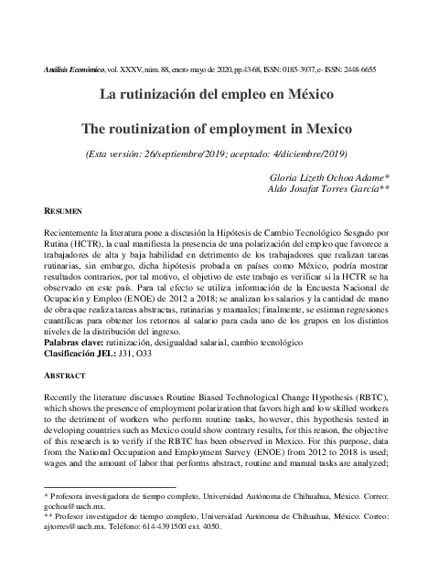 (PDF) La rutinización del empleo en México