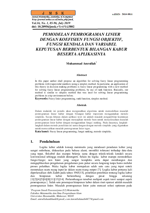 (PDF) Pemodelan Pemrograman Linier Dengan Koefisien Fungsi Objektif ...