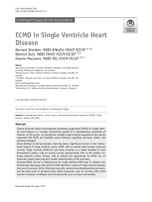 (PDF) ECMO in Single Ventricle Heart Disease