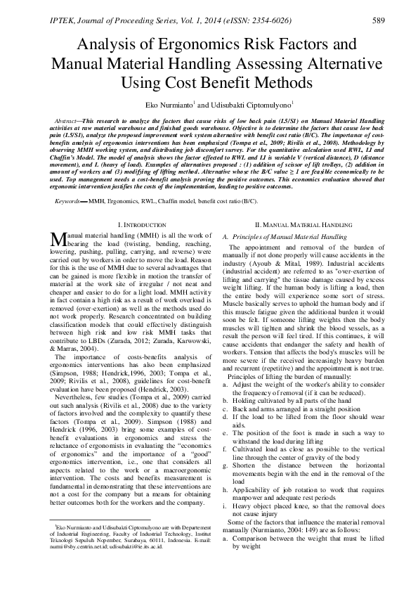 (PDF) Analysis of Ergonomics Risk Factors and Manual Material Handling Assessing Alternative ...