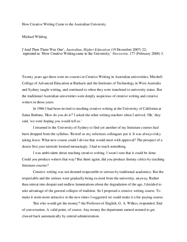 (PDF) How Creative Writing Came to the Australian University
