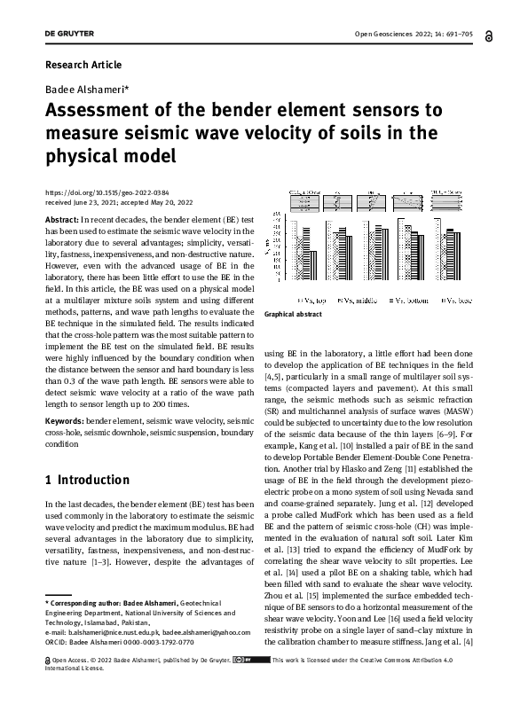 (PDF) Evaluating Bender Element Sensors for Seismic Wave Velocity