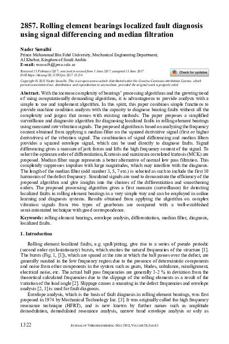 (PDF) Rolling element bearings localized fault diagnosis using signal differencing and median ...