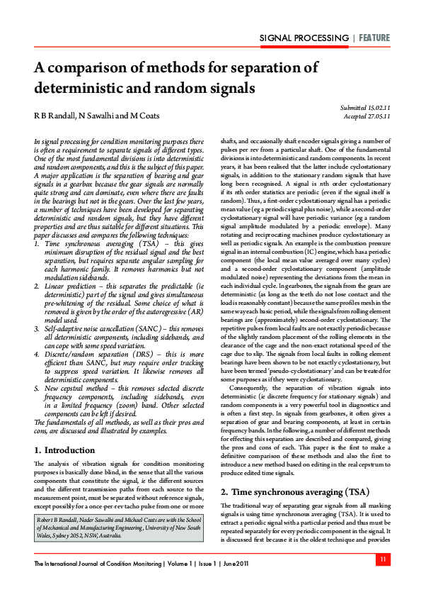 (PDF) A comparison of methods for separation of deterministic and random signals