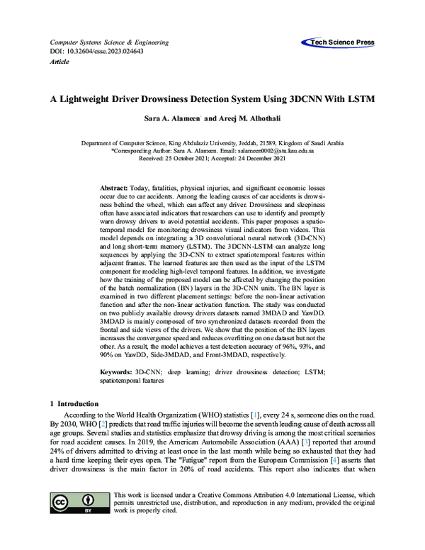 (PDF) A Lightweight Driver Drowsiness Detection System Using 3DCNN With ...