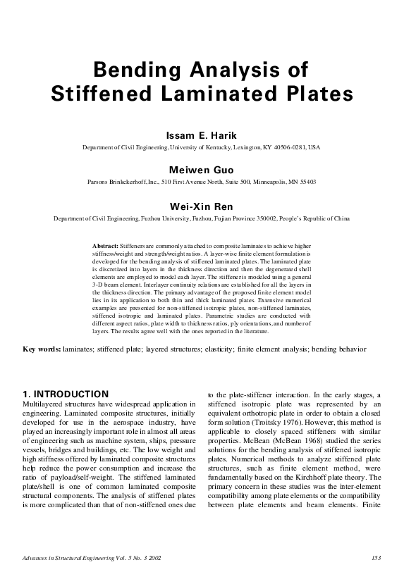 Pdf Bending Analysis Of Stiffened Laminated Plates