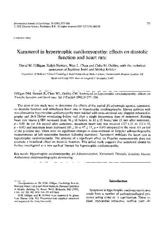 (PDF) Xamoterol in hypertrophic cardiomyopathy: effects on diastolic ...