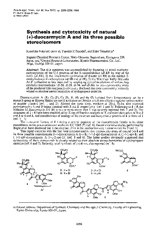 (PDF) Synthesis and cytotoxicity of natural (+)-duocarmycin A and its ...