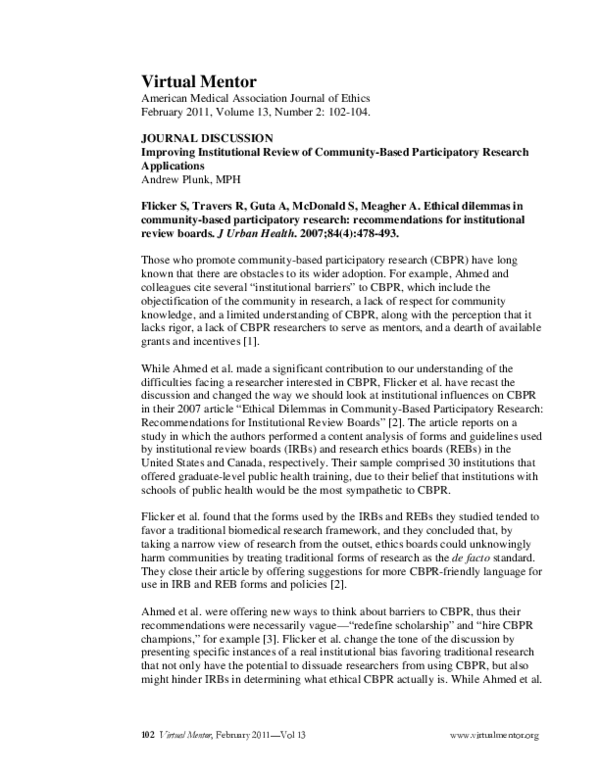 (PDF) JOURNAL DISCUSSION Improving Institutional Review of Community ...