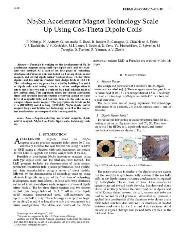 (PDF) Nb3Sn accelerator magnet technology scale up using cos-theta ...