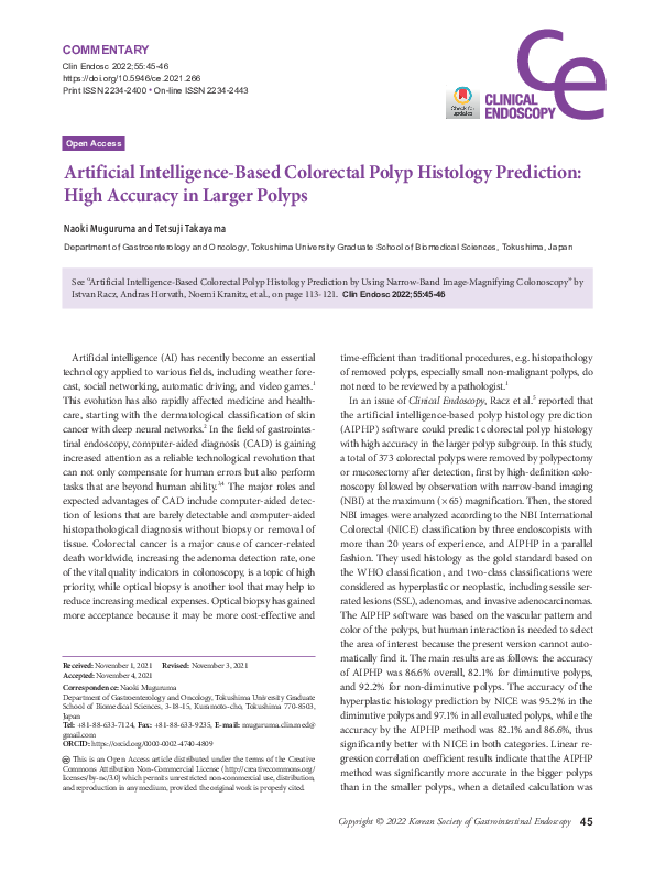(PDF) Artificial Intelligence-Based Colorectal Polyp Histology Prediction: High Accuracy in ...
