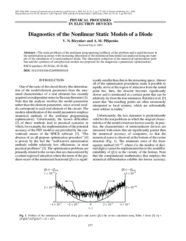 (PDF) Diagnostics of the nonlinear static models of a diode | Alexandr ...