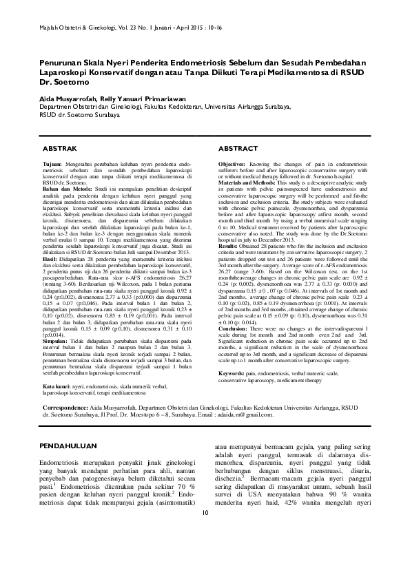 (PDF) Penurunan Skala Nyeri Penderita Endometriosis Sebelum dan Sesudah ...