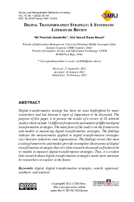 (PDF) Digital Transformation Strategy: A Systematic Literature Review