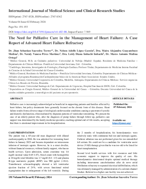 (PDF) The Need for Palliative Care in the Management of Heart Failure ...