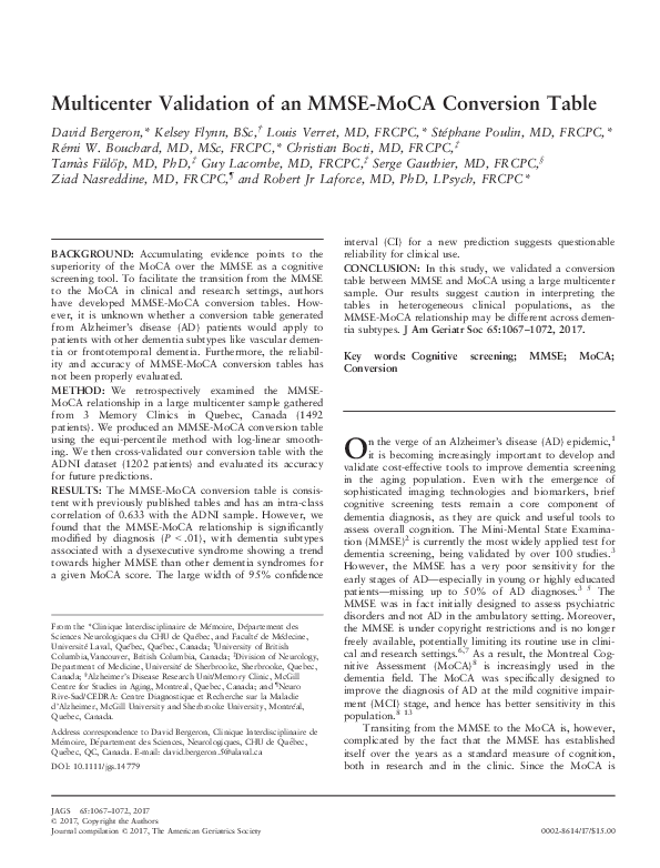 (PDF) Multicenter Validation of an MMSE-MoCA Conversion Table