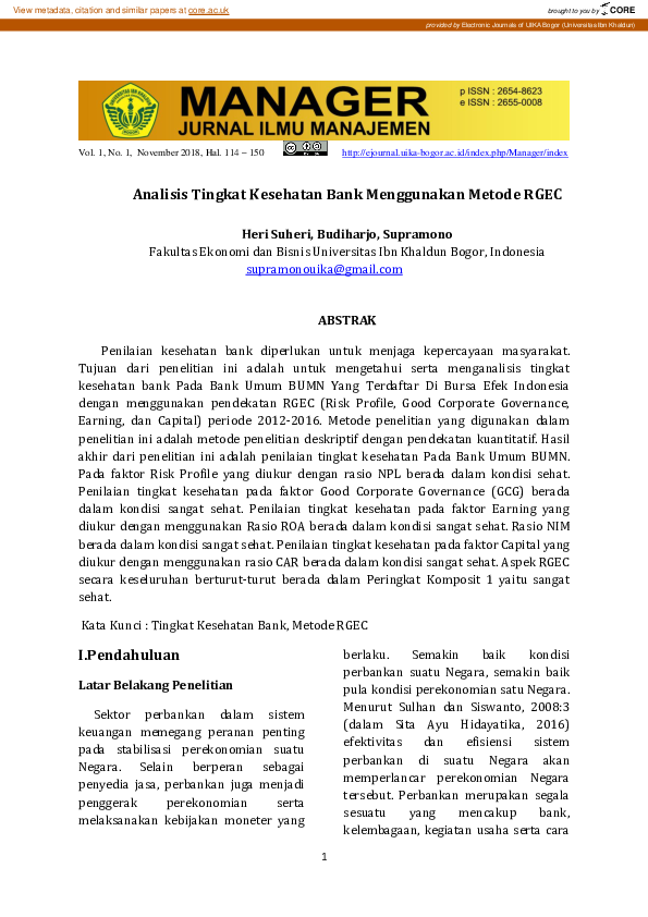 (PDF) Analisis Tingkat Kesehatan Bank Menggunakan Metode RGEC