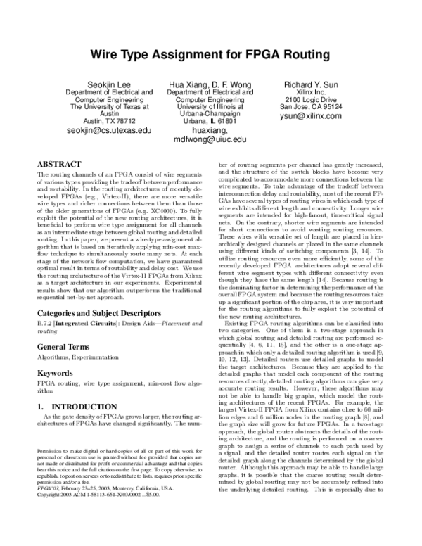 Pdf Wire Type Assignment For Fpga Routing