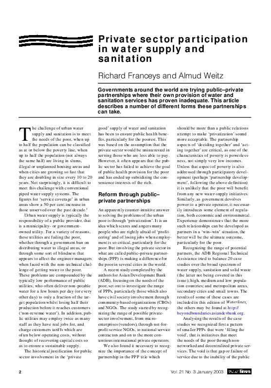 (PDF) Private sector participation in water supply and sanitation ...