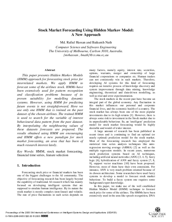 Pdf Stock Market Forecasting Using Hidden Markov Model A New Approach