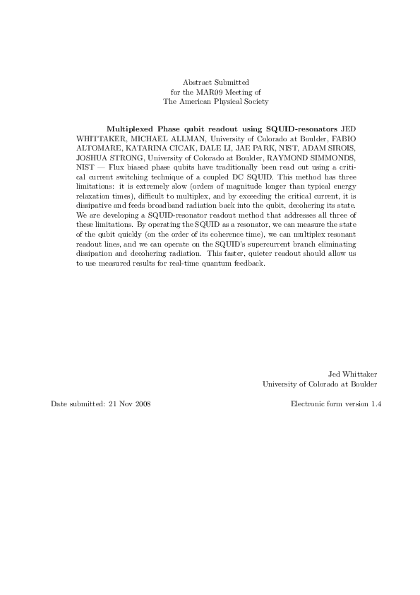 (PDF) Multiplexed Phase qubit readout using SQUID-resonators