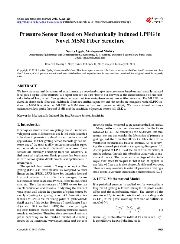 (PDF) Pressure Sensor Based on Mechanically Induced LPFG in Novel MSM Fiber Structure