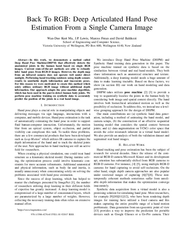 Pdf Back To Rgb Deep Articulated Hand Pose Estimation From A Single Camera Image