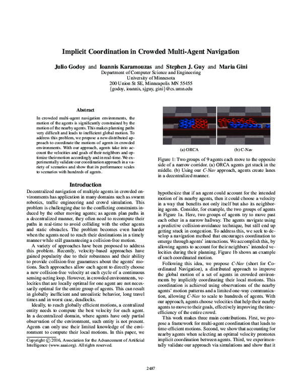 (PDF) Implicit Coordination in Crowded Multi-Agent Navigation | Maria Gini - Academia.edu
