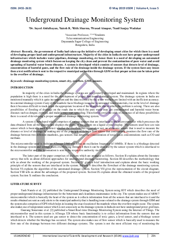 Pdf Underground Drainage Monitoring System