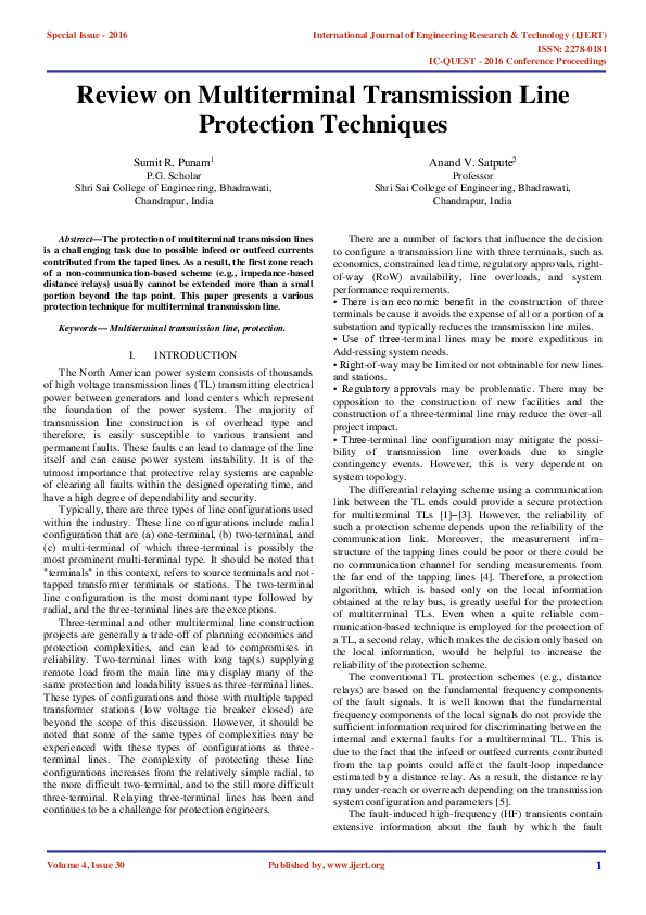 (PDF) Review on Multiterminal Transmission Line Protection Techniques