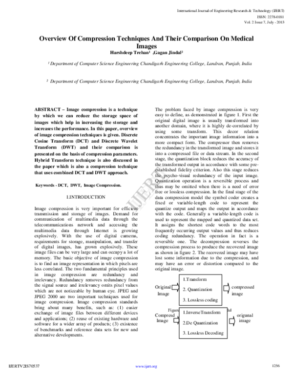 (PDF) Overview Of Compression Techniques And Their Comparison On Medical Images