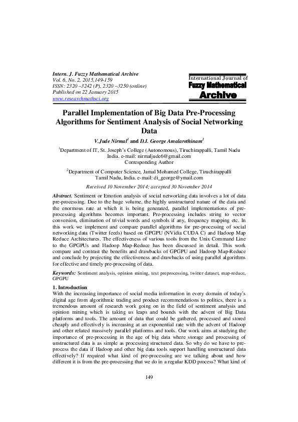 (PDF) Parallel Big Data Pre-Processing for Sentiment Analysis