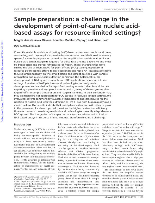 Pdf Sample Preparation A Challenge In The Development Of Point Of