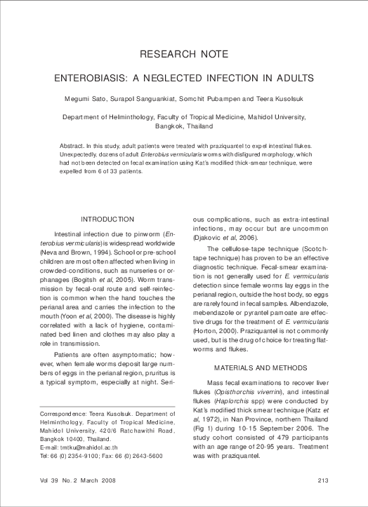 (PDF) Enterobiasis: a neglected infection in adults