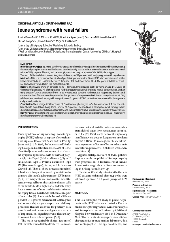 (PDF) Jeune syndrome with renal failure