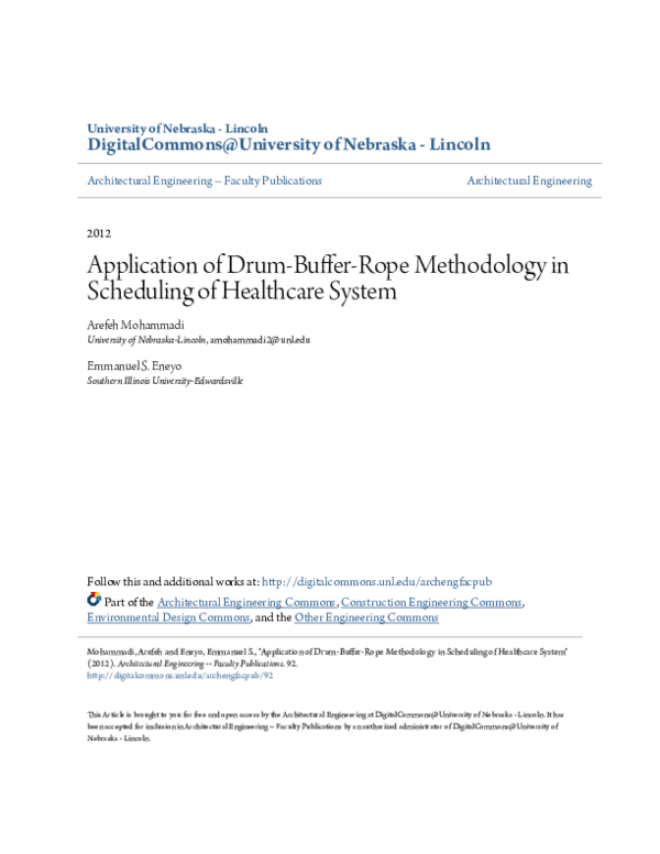 (PDF) Application of Drum-Buffer-Rope Methodology in Scheduling of Healthcare System