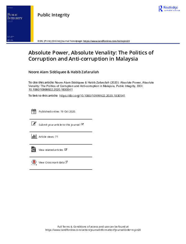 (PDF) Absolute Power, Absolute Venality: The Politics of Corruption and ...
