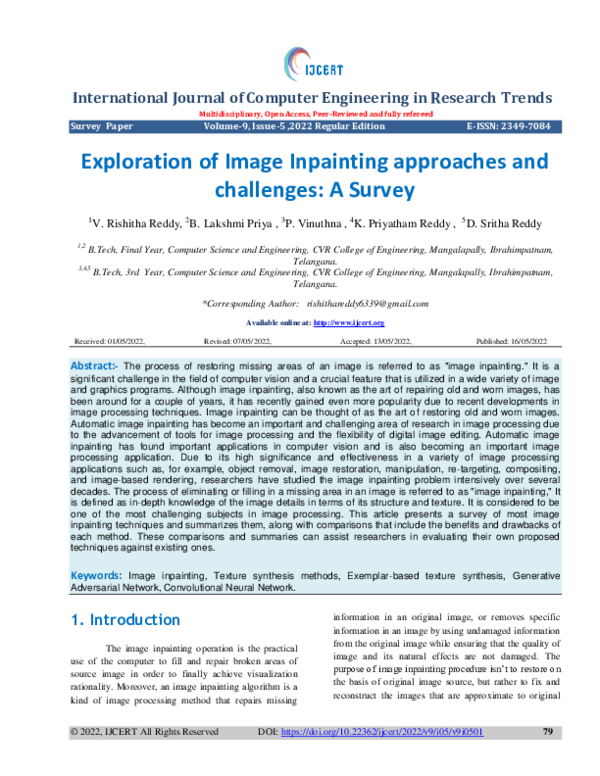 (PDF) Exploration of Image Inpainting approaches and challenges: A Survey