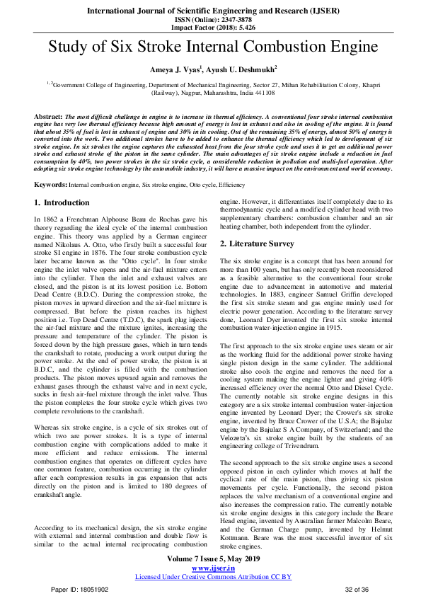 (PDF) Study of Six Stroke Internal Combustion Engine