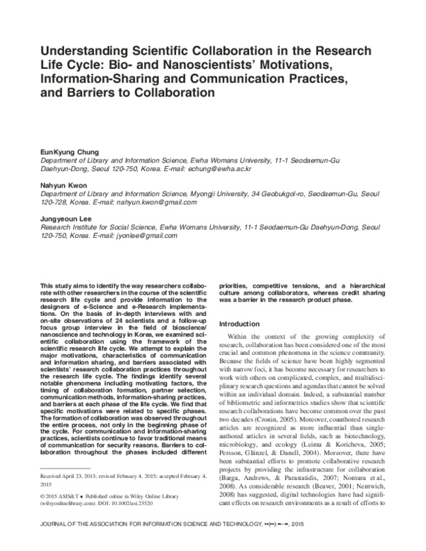 (PDF) Understanding scientific collaboration in the research life cycle ...