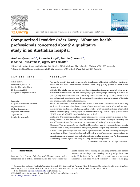 (PDF) Computerized Provider Order Entry—What are health professionals concerned about? A ...