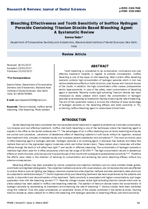 (PDF) Bleaching Effectiveness and Tooth Sensitivity of Inoffice ...