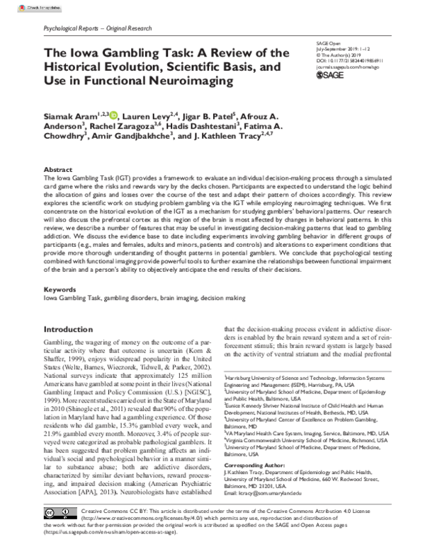 (PDF) The Iowa Gambling Task: A Review of the Historical Evolution ...