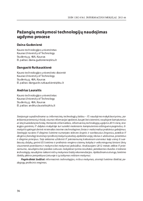 (PDF) Pažangių mokymosi technologijų naudojimas ugdymo procese