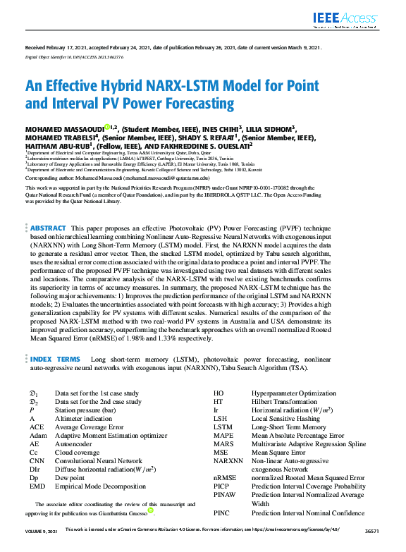 (PDF) An Effective Hybrid NARX-LSTM Model for Point and Interval PV Power Forecasting